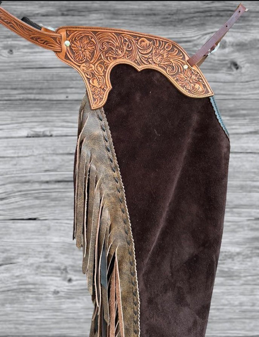 Men Chap Hand Crafted Tooled Yoke Native American Cowboy Style Suede ...