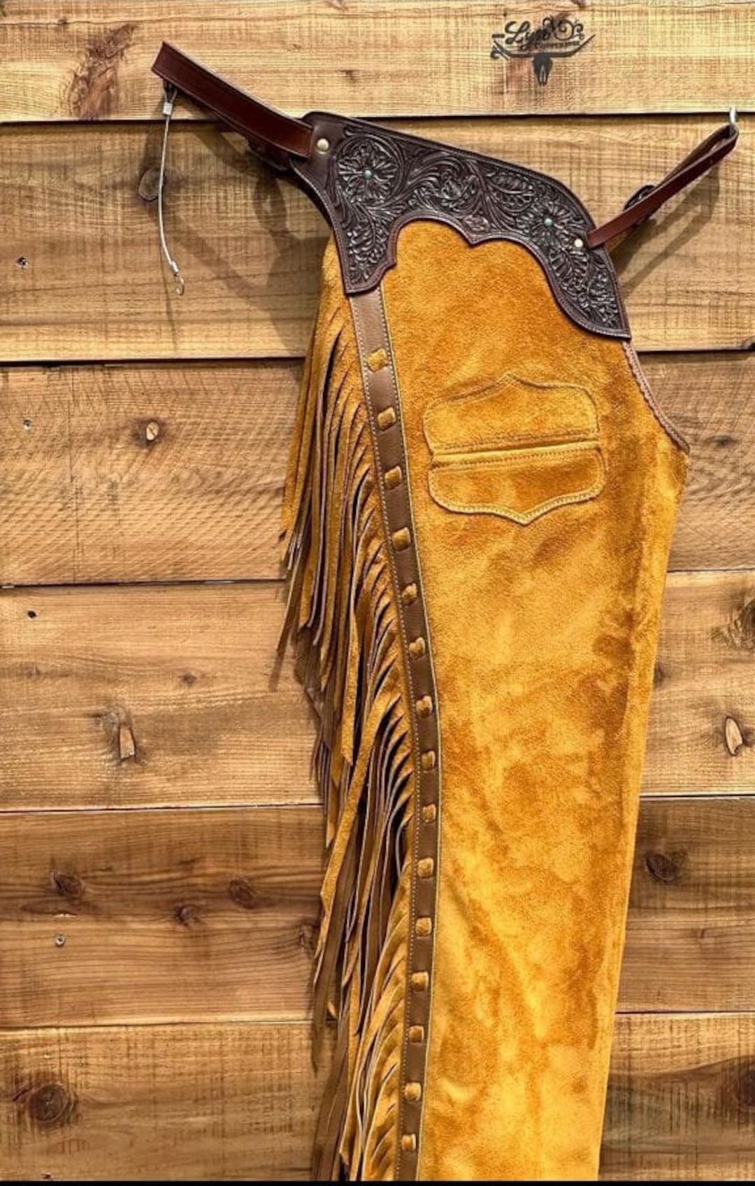 Men Chap Hand Crafted Tooled Yoke Native American Cowboy Style Suede ...