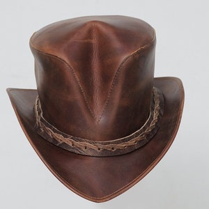 Brown Leather V Shape Top Hat Handcrafted Top Hat Victorian Hat ...