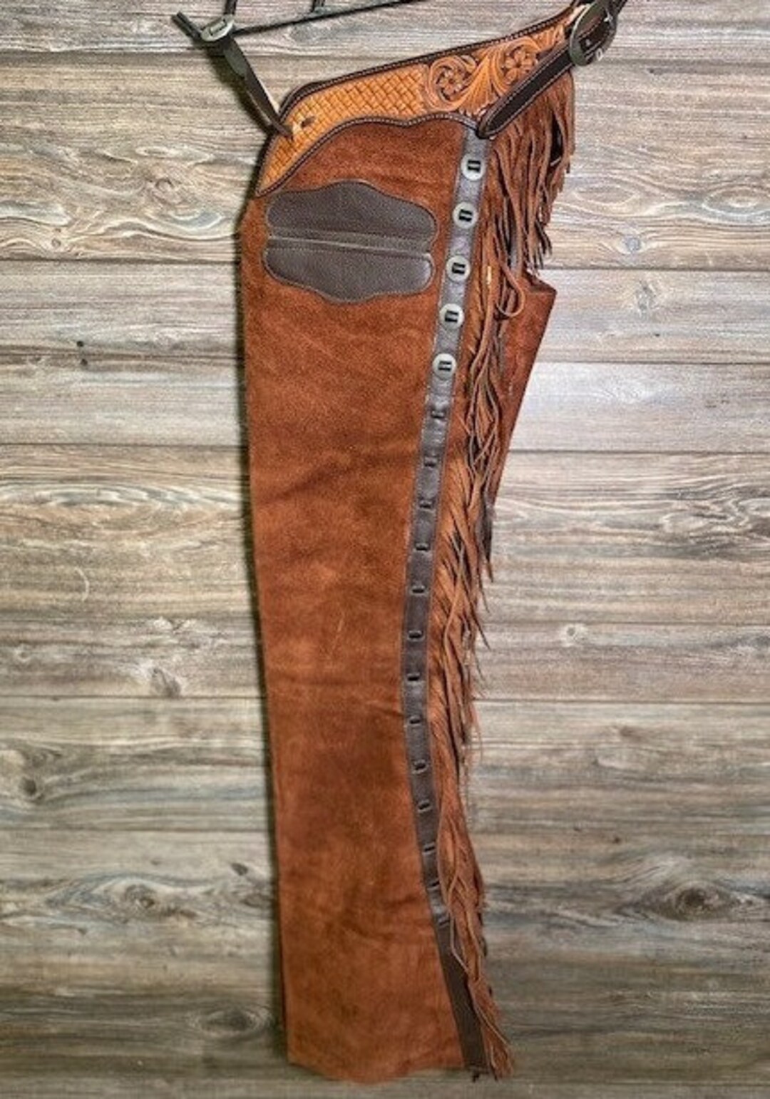 Men Chap Hand Crafted Tooled Yoke Native American Cowboy Style Suede ...