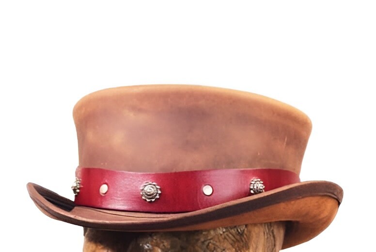 Brown Leather Red Conchos Band Top Hat Handcrafted Top Hat - Etsy