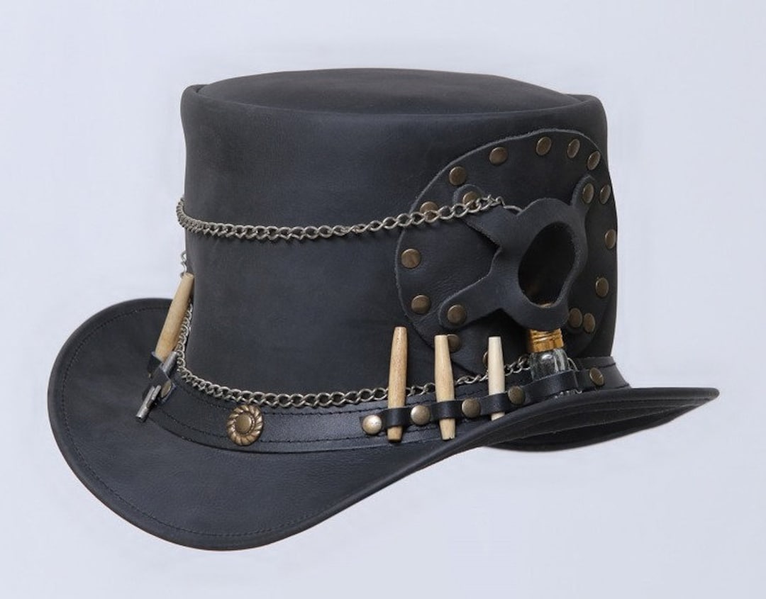 Black Leather Top Hat Handcrafted Leather Hat ,time Traveller Style ...