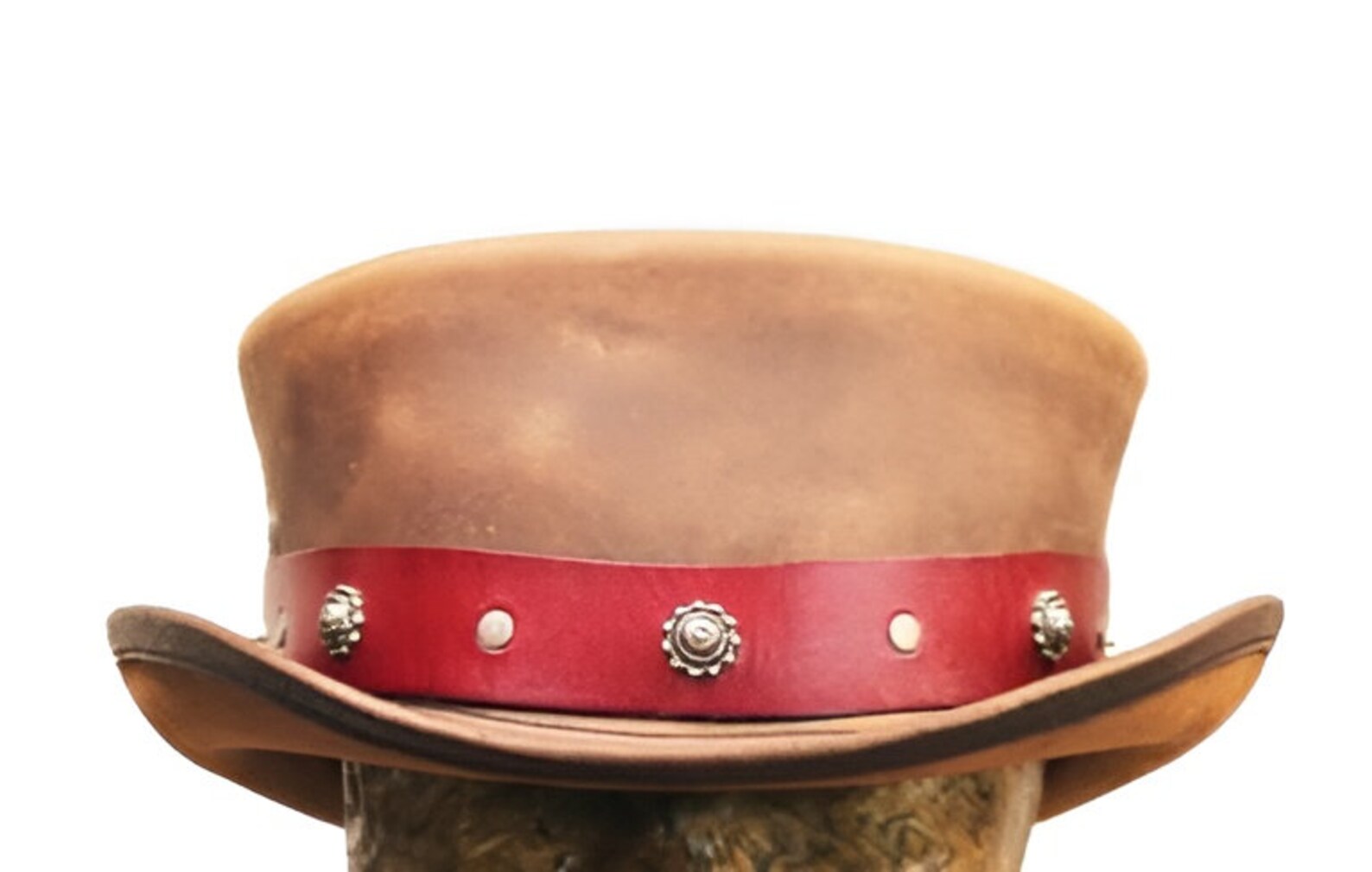 Brown Leather Red Conchos Band Top Hat Handcrafted Top Hat - Etsy