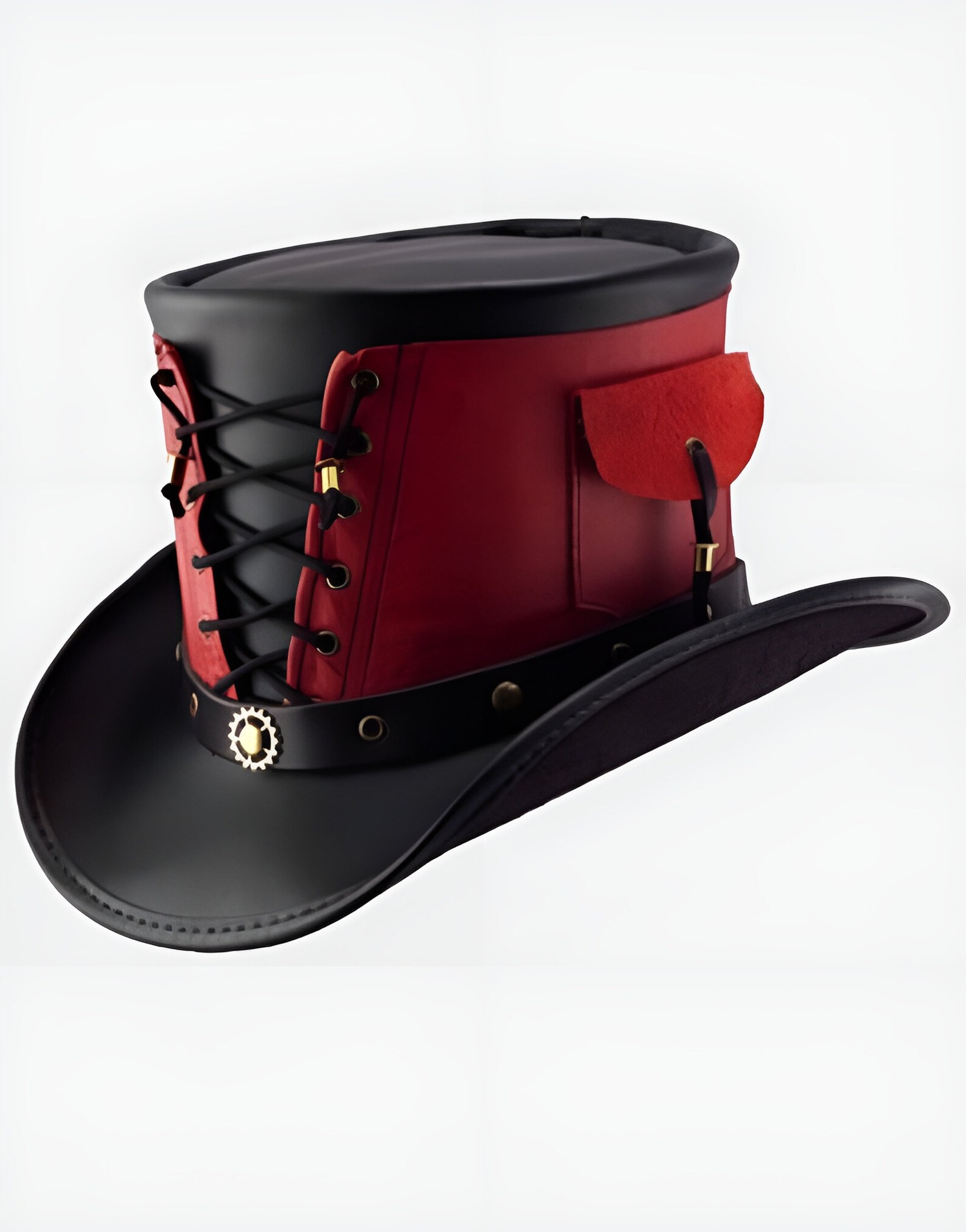 Black & Red Leather Top Hat Handcrafted Top Hat Corset Style Gothic Hat ...