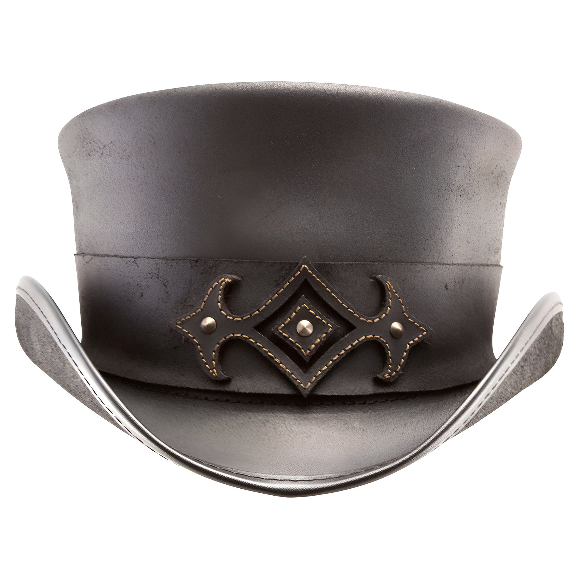 Black Leather Top Hat Handcrafted Top Hat Star Crown Style Band Gothic ...