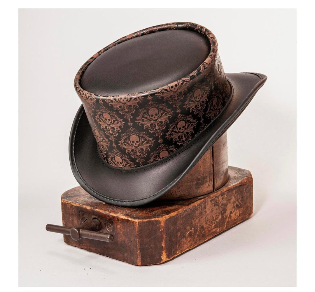 Black & Brown Leather Top Hat Handcrafted Leather Hat , Royal Skulls ...