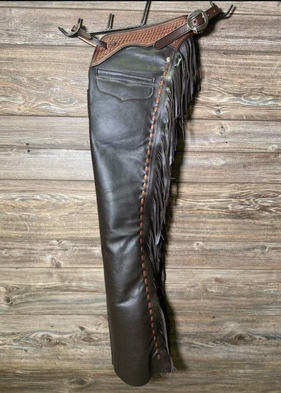 Men's Hand Crafted Chap Native American Cowboy Style Leather Pant Rodeo ...