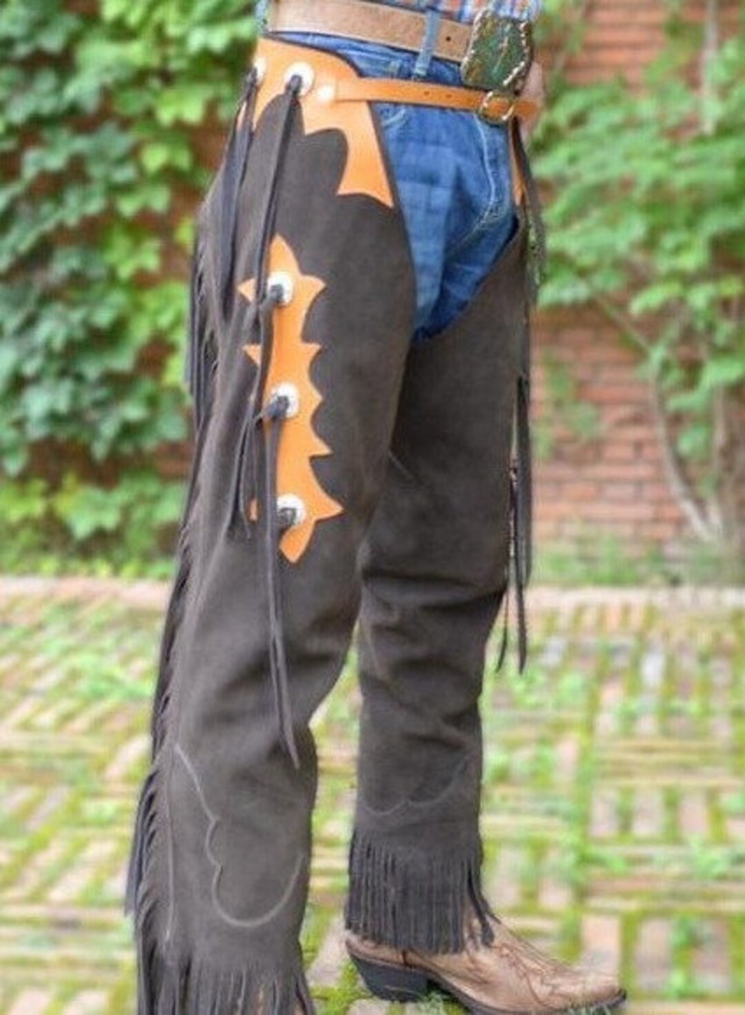 Hand Crafted Chap Native American Cowboy Style Suede Leather Pant Rodeo ...