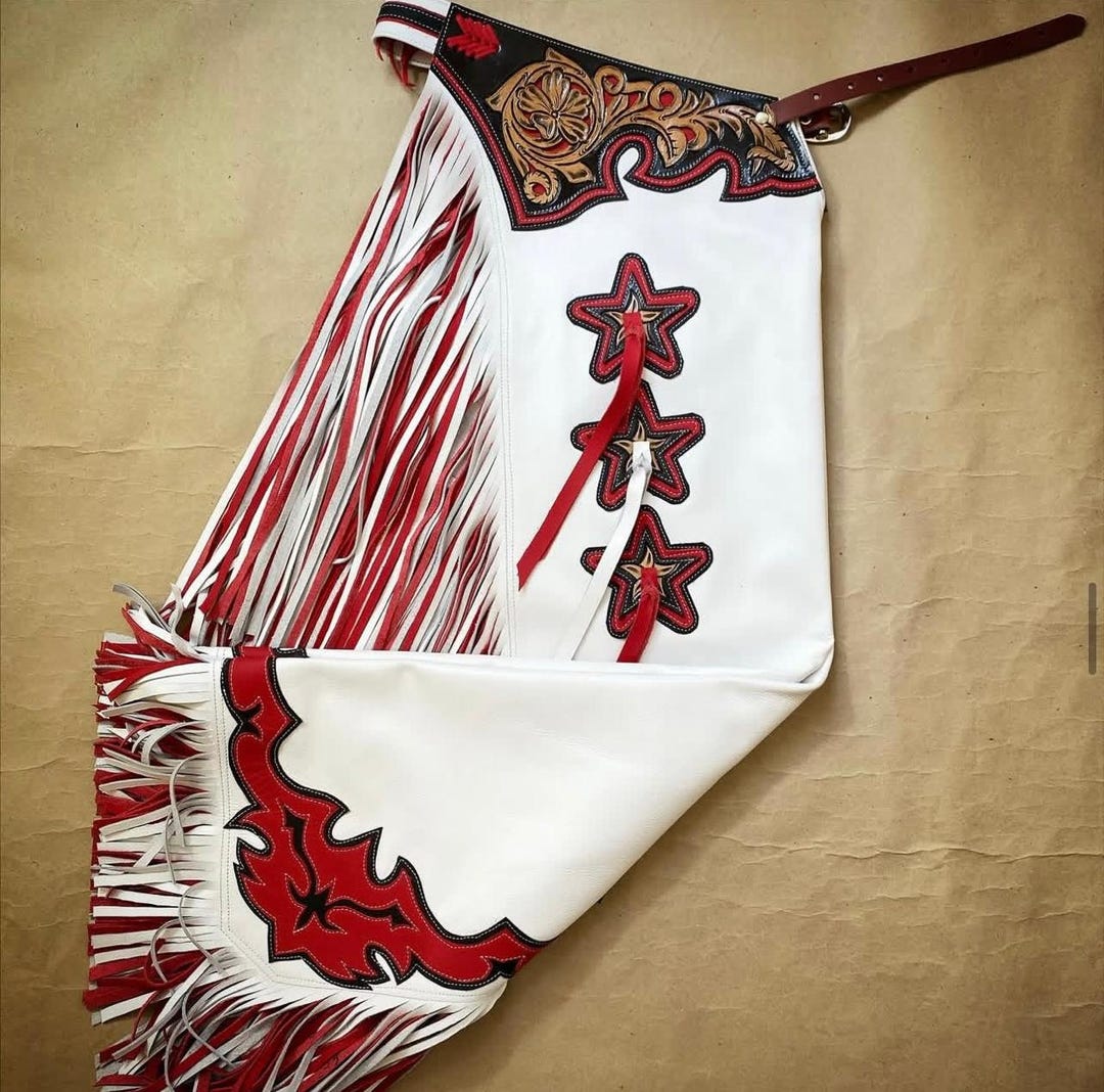 Men Chap Hand Crafted Tooled Yoke Native American Cowboy Style Suede ...