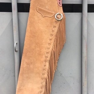 Men Chap Hand Crafted Tooled Yoke Native American Cowboy Style Suede ...