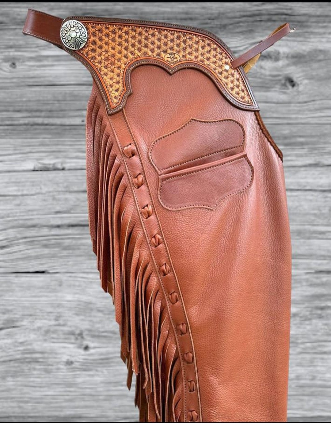 Men Chap Hand Crafted Tooled Yoke Native American Cowboy Style Suede ...