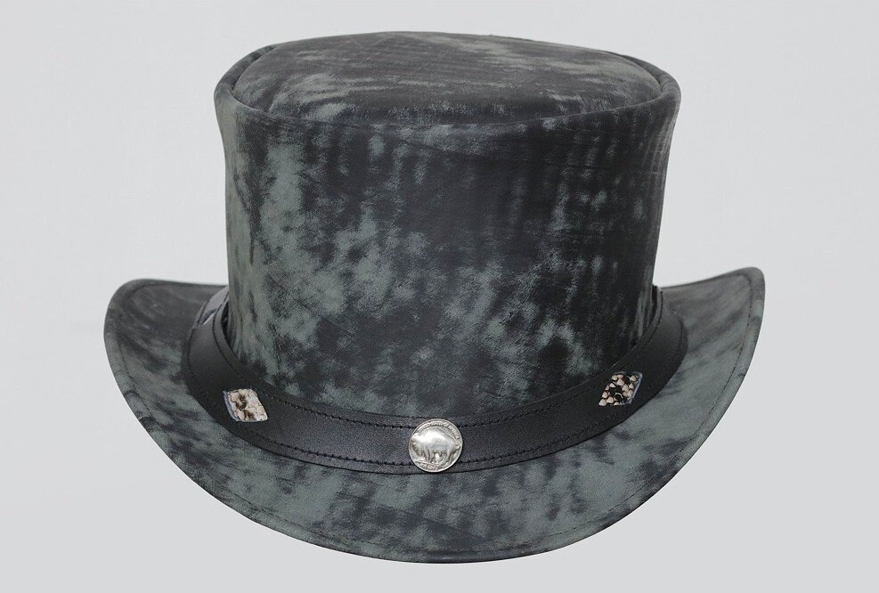 Black Distress Leather Top Hat Handcrafted Leather Hat , Bull Style ...