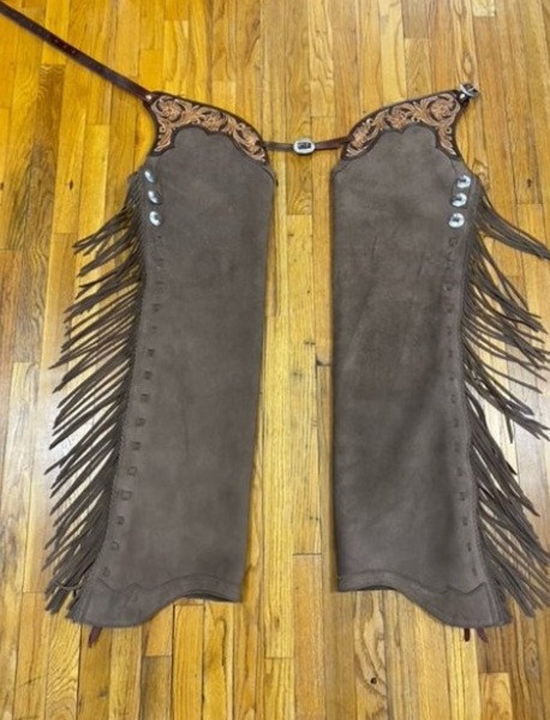 Men Chap Hand Crafted Tooled Yoke Native American Cowboy Style Suede ...
