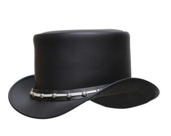 Brown Leather Top Hat Handcrafted Top Hat Rivet Style Band Gothic Hat ...