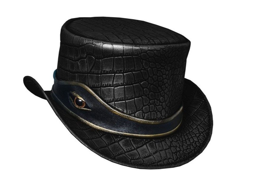 Black Leather Eye Band Top Hat Handcrafted Top Hat Crocodile Style ...
