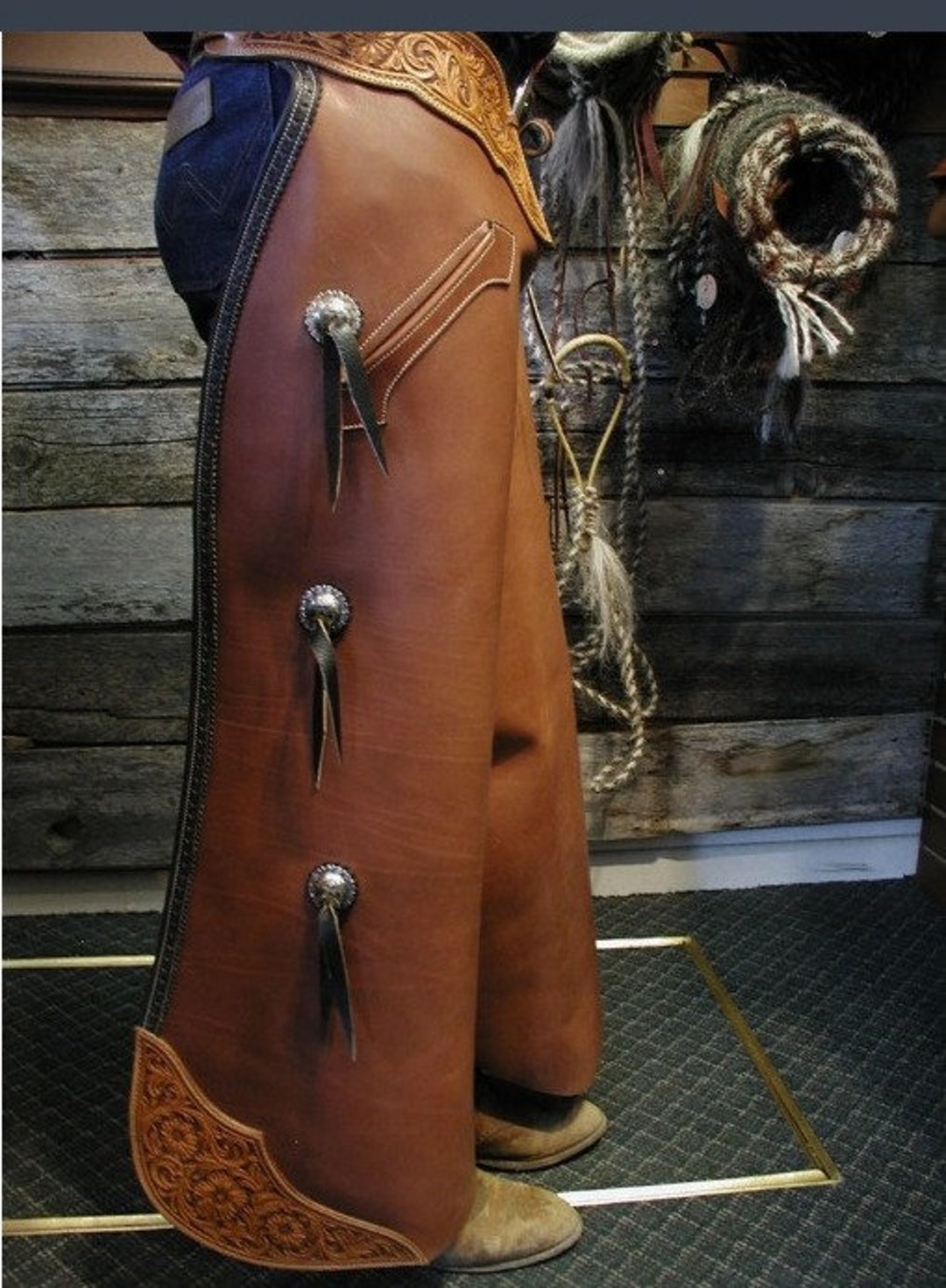 Hand Crafted Tooled Yoke Native American Cowboy Style Leather Pant ...