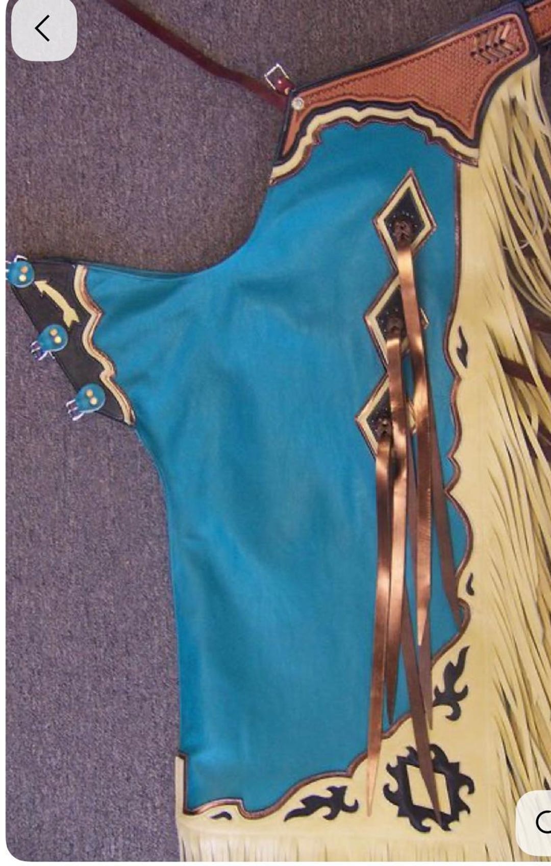 Men Chap Hand Crafted Tooled Yoke Native American Cowboy Style Suede ...