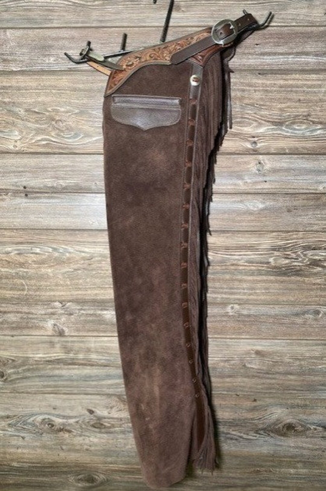 Men Chap Hand Crafted Tooled Yoke Native American Cowboy Style Suede ...