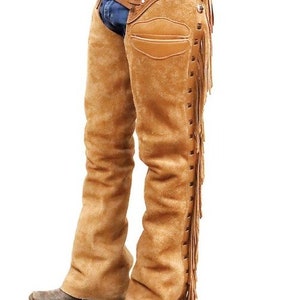 Hand Crafted Chap Native American Cowboy Style Suede Leather Pant Rodeo ...