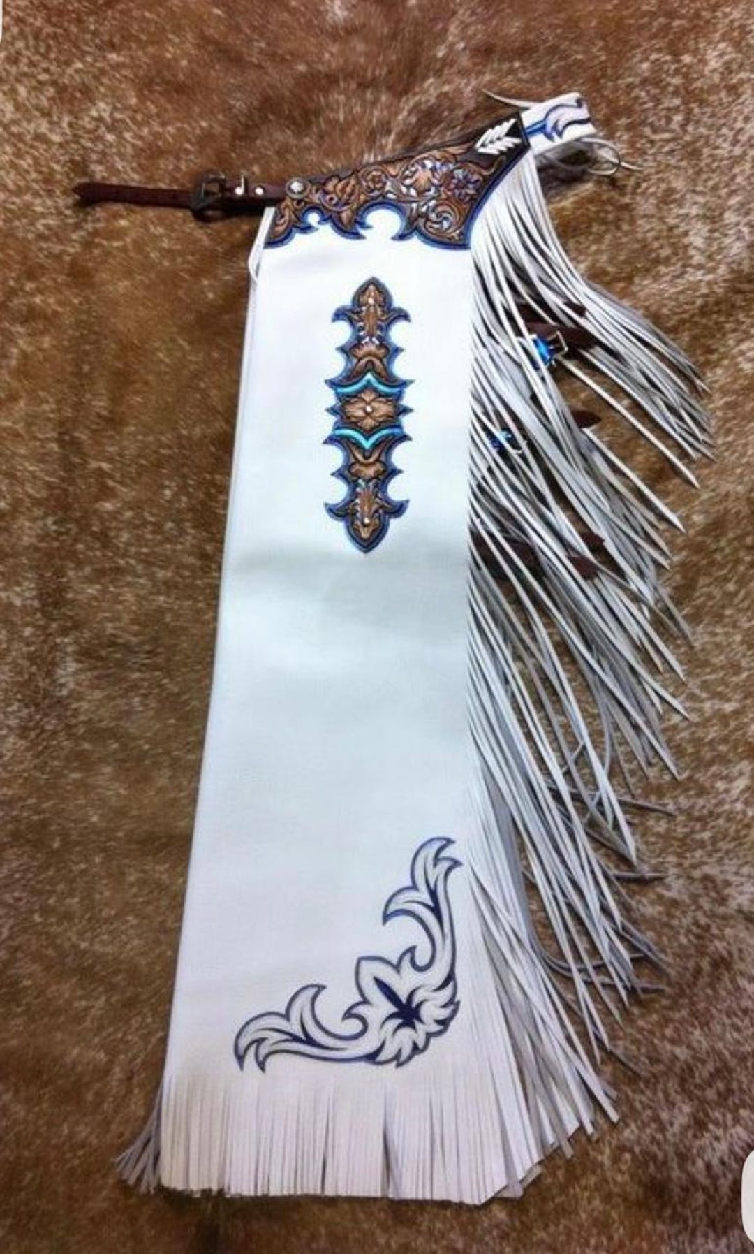 Men Chap Hand Crafted Tooled Yoke Native American Cowboy Style Suede ...