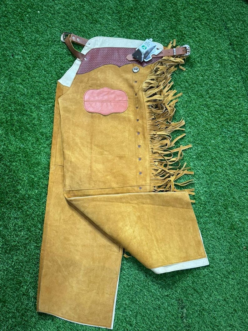 Hand Crafted Chap Native American Cowboy Style Suede Leather Pant Rodeo ...