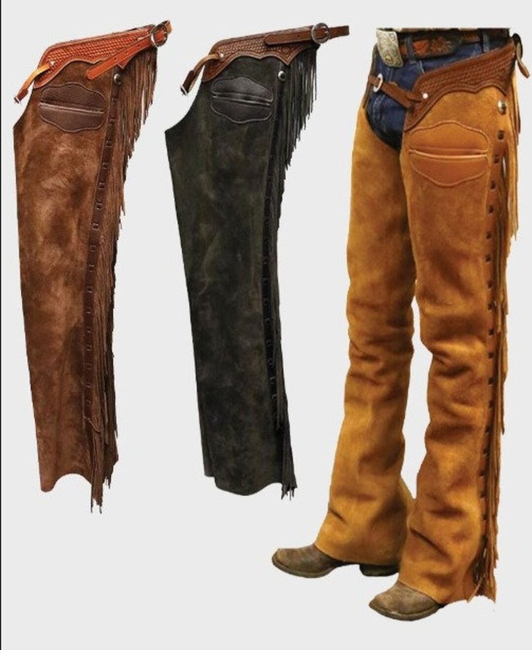 Hand Crafted Chap Native American Cowboy Style Suede Leather Pant Rodeo ...
