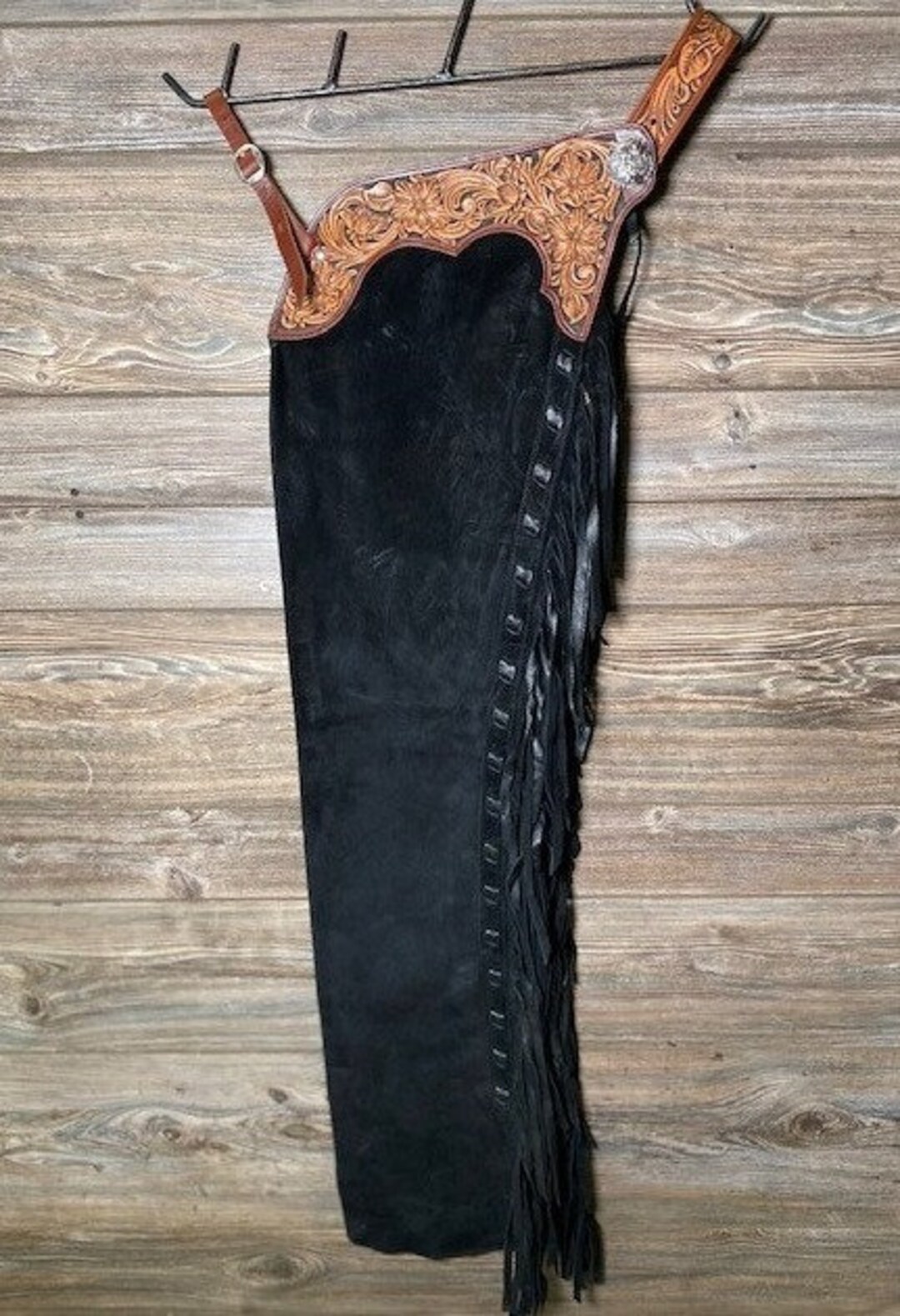 Men Chap Hand Crafted Tooled Yoke Native American Cowboy Style Suede ...