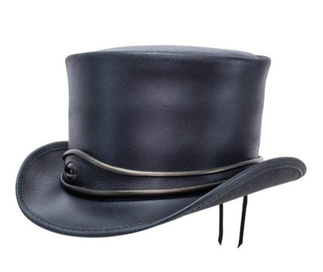 Black Leather Top Hat Handcrafted Top Hat Eye Band Style Band Victorian ...