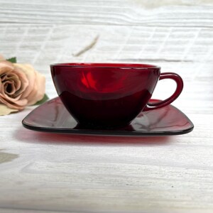 1950s Anchor Hocking Ruby Red Glassware: Choice of Cups, Saucers, Juice ...