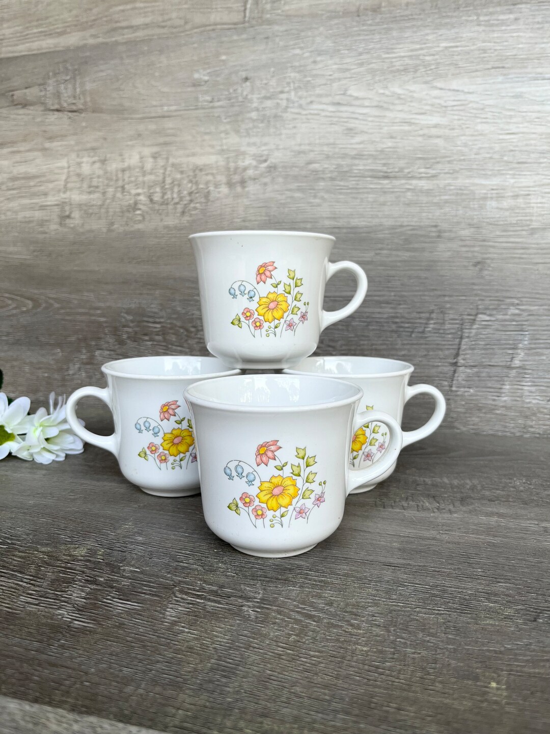 CORELLE SPRING MEADOW by Corning, Set of 4 Cups, Tea Cups, Coffee Cups ...