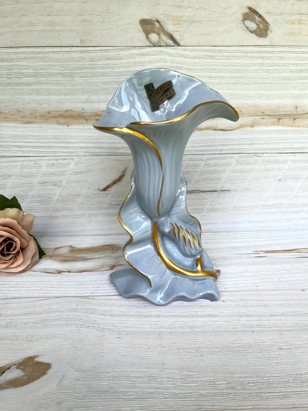 Vintage Princeton China Calla Lily Vase: Pale Blue & Gold Trim - Etsy