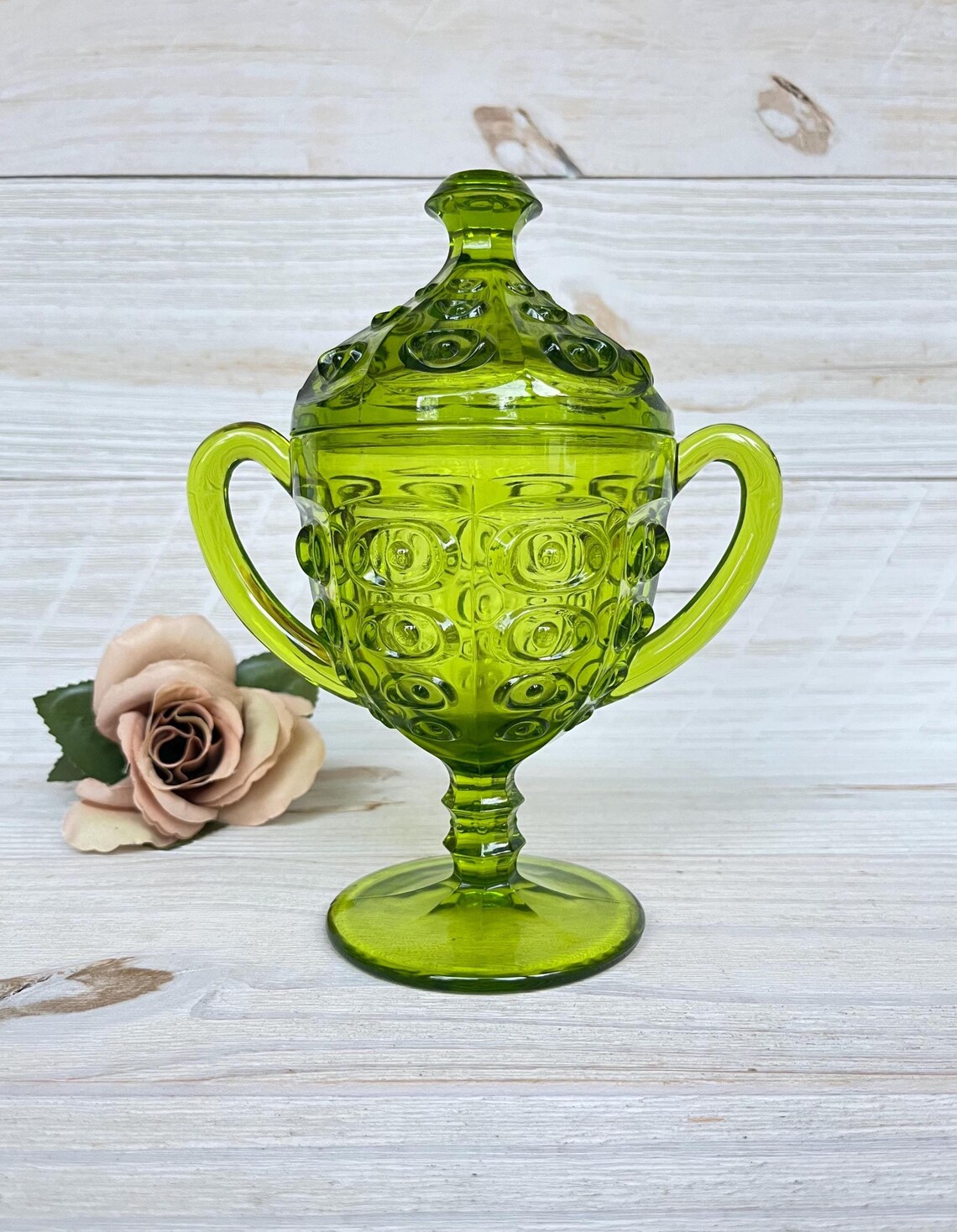 Vintage Indiana Glass Yesteryear Bullseye Covered Pedestal Bowl, 1950's ...