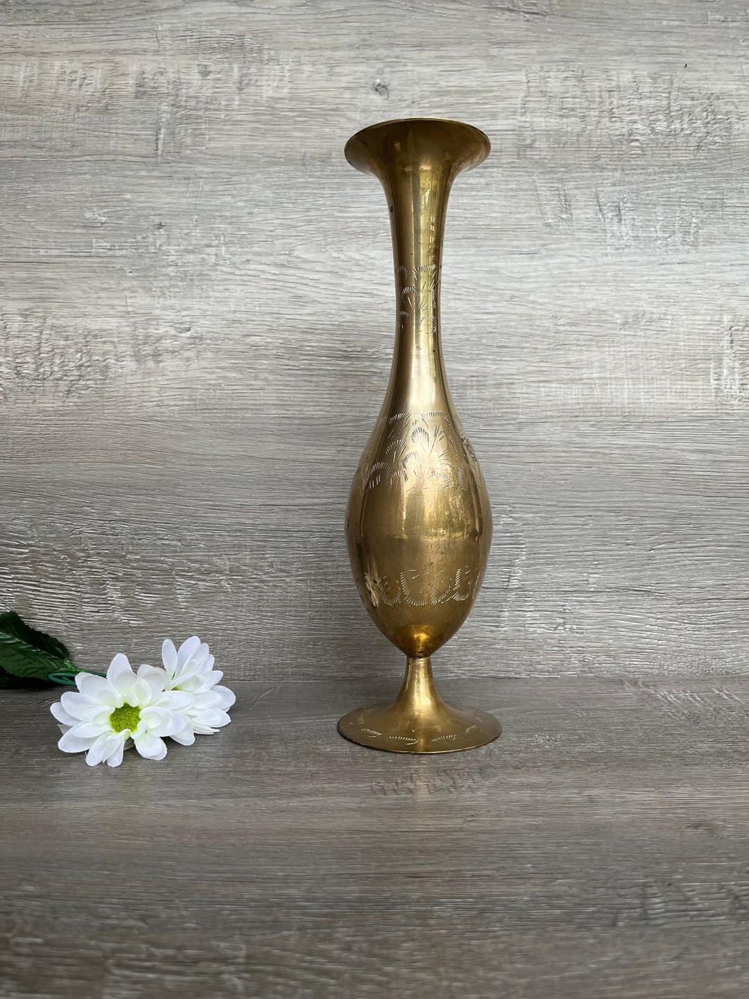 Etched BRASS VASE, 12 Inch Vase, Fan or Leaf Design - Etsy