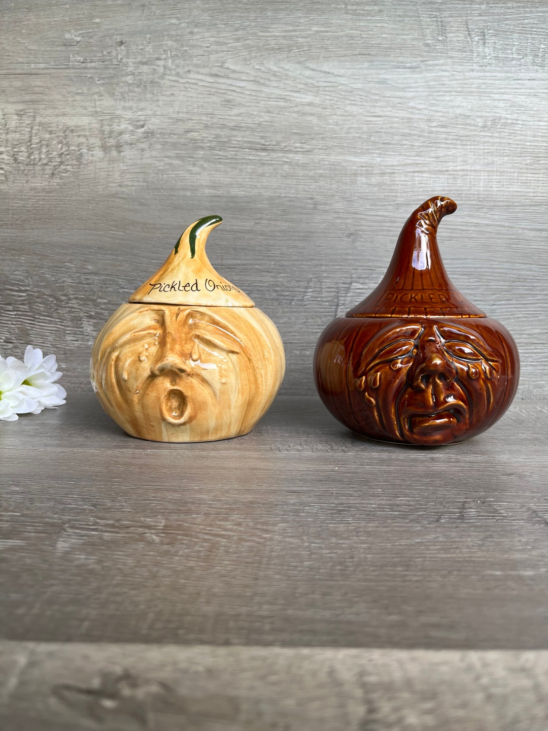 Ceramic Pickled Onions Face Pots, Crying Face Ceramic Pots, Set of 2 ...