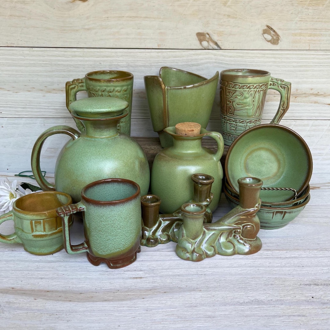 Frankoma Plainsman Prairie Green Pottery: Vintage Ceramic Choice-cups ...