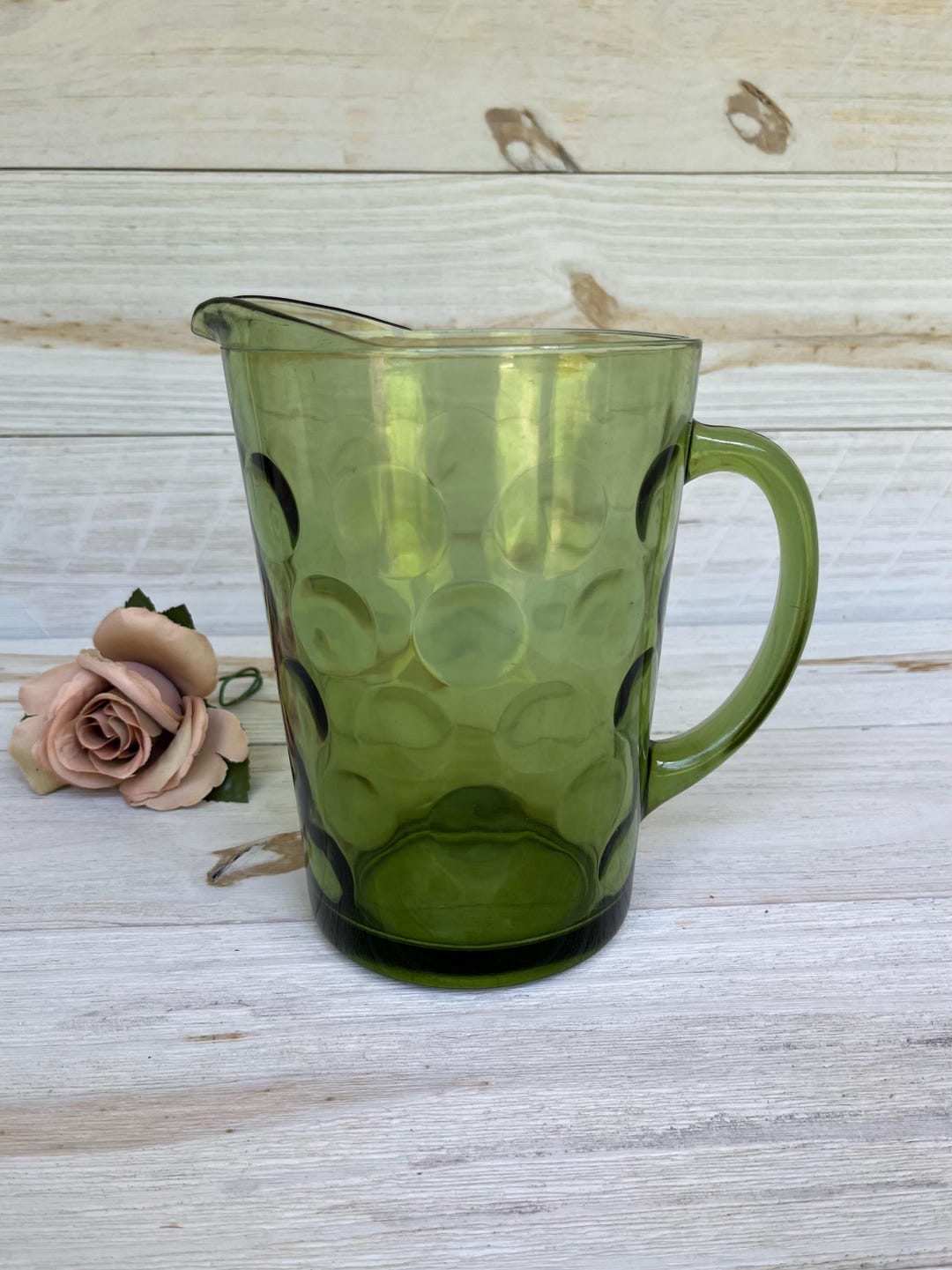 Vintage Hazel Atlas Coin Dot Pitcher: 1970s Avocado Green Glass - Etsy