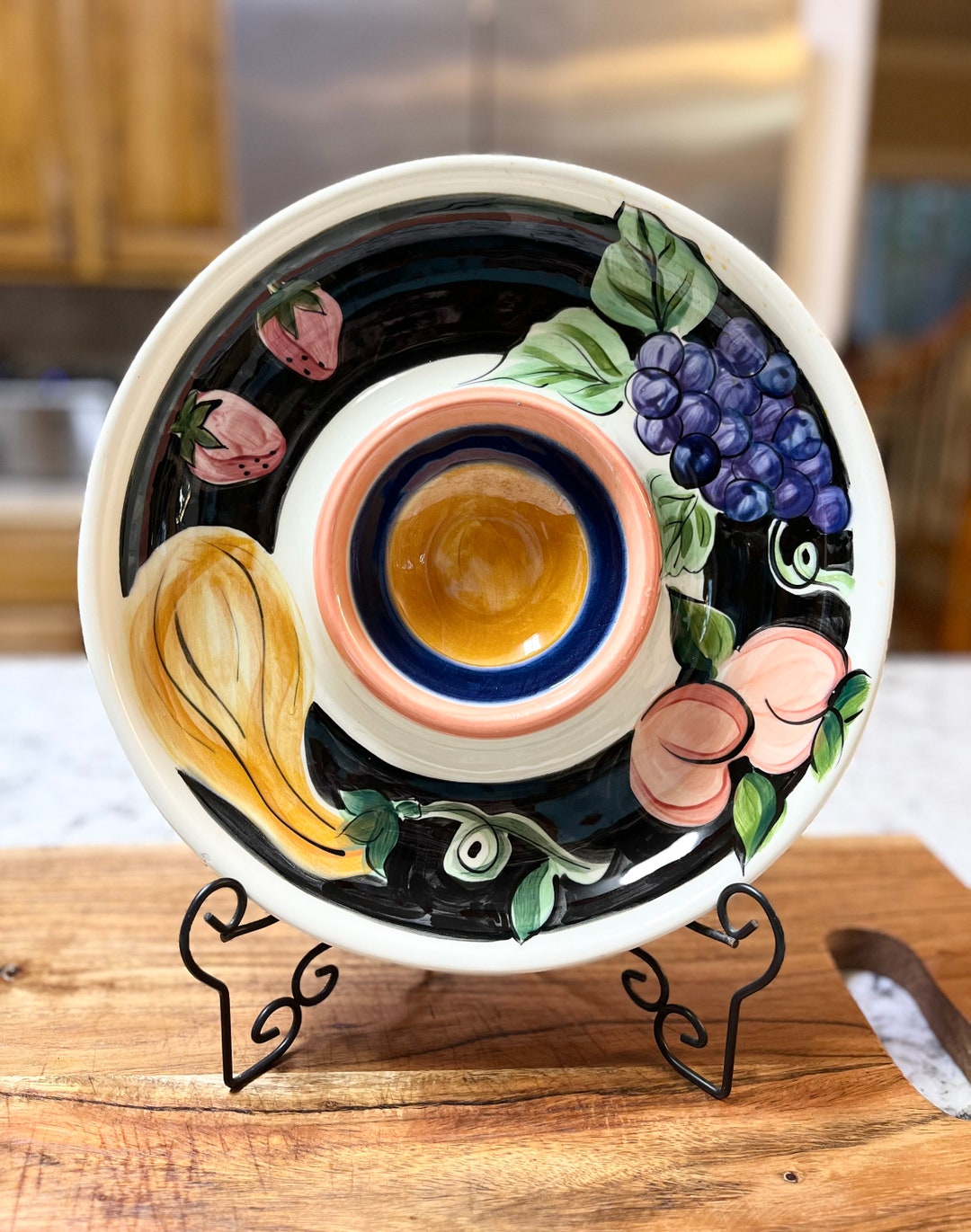 VICKI CARROLL Pottery Chip and Dip Platter, Plate, Bon Appetite Design ...
