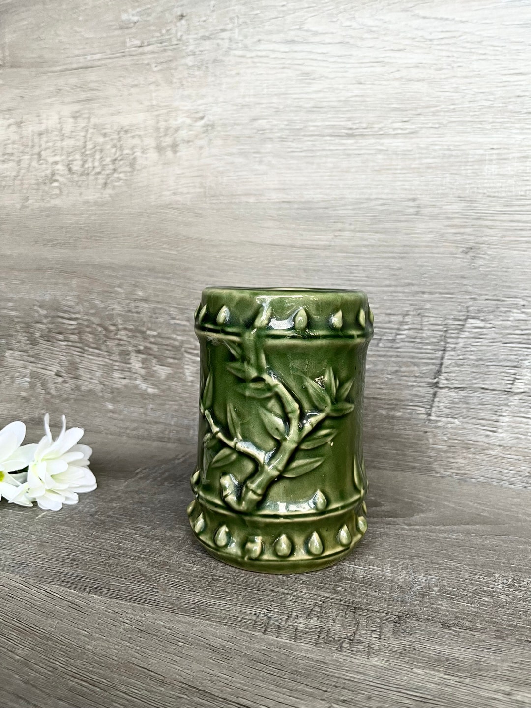 Vintage CERAMIC GREEN BAMBOO Planter, Vase, Embossed Bamboo Limbs, Deep ...