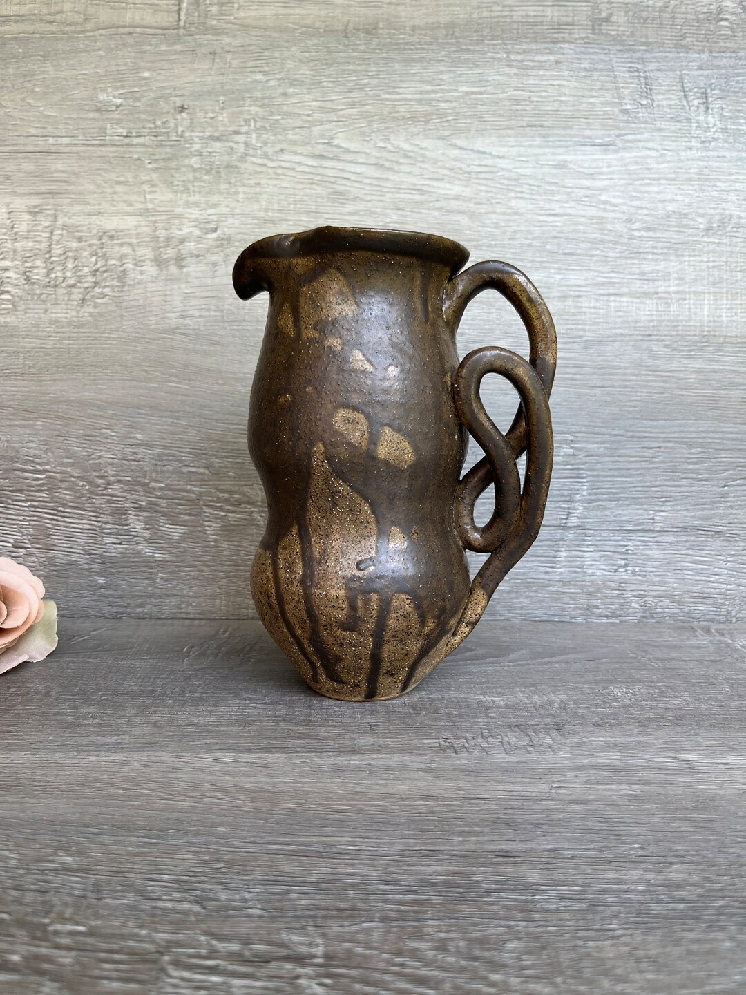SANDSTONE POTTERY PITCHER, Art Pottery, Very Unusual Brown Sandstone ...