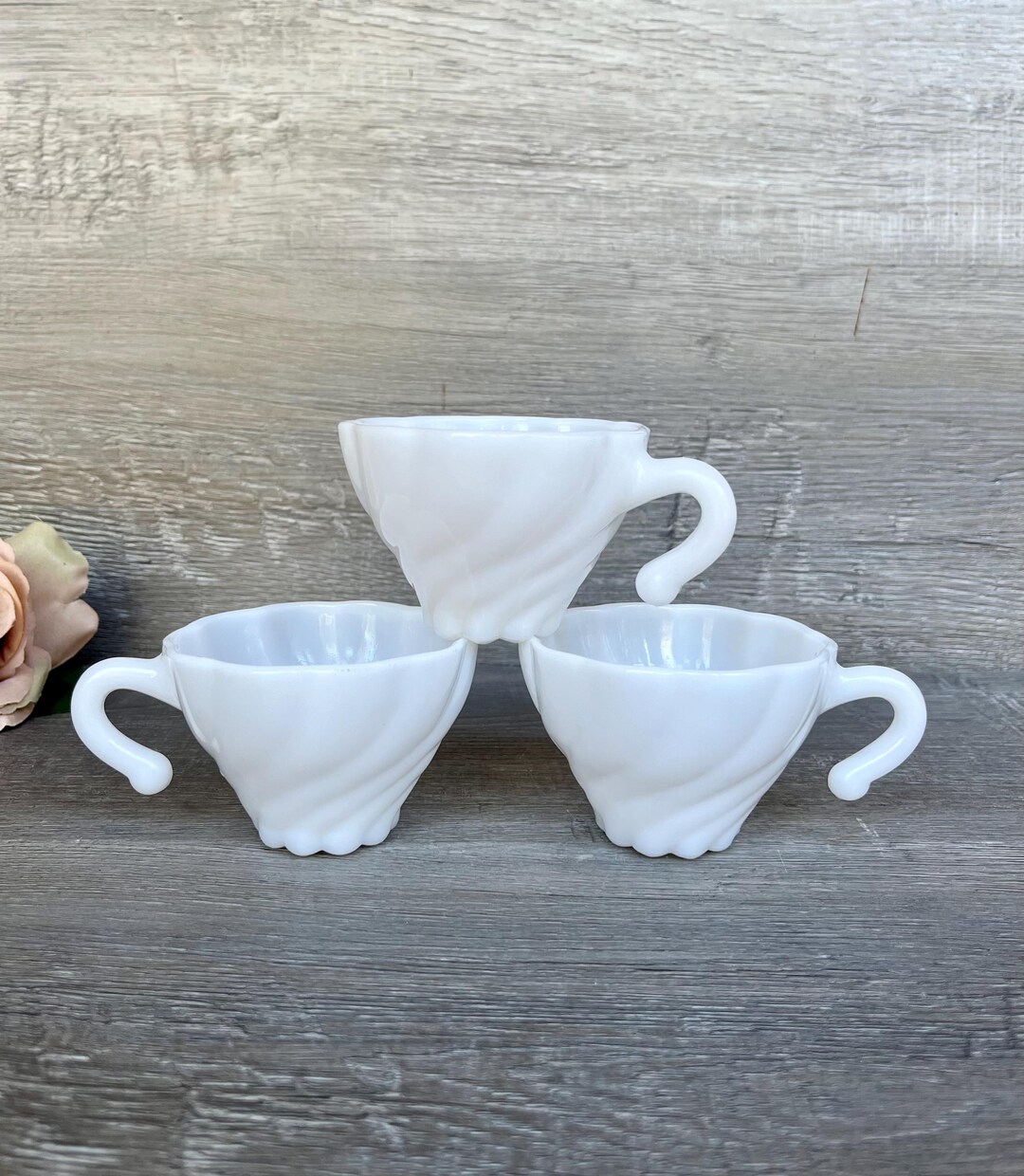 MILK GLASS PUNCH Cups, Hazel Atlas Alpine White Swirl Punch Cup, Set of ...