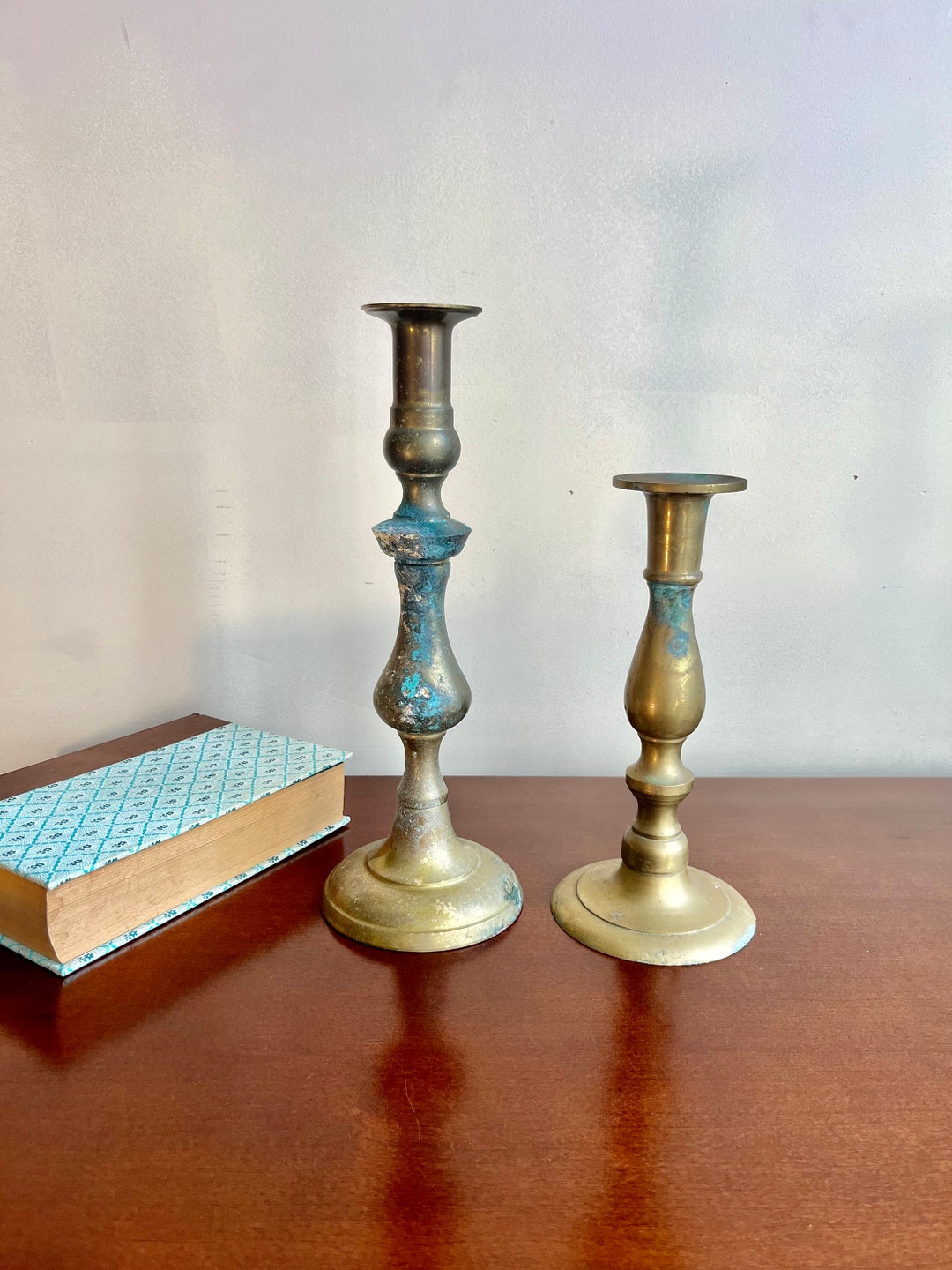 Vintage Brass Candlesticks Heavy Weight Mismatched-the - Etsy