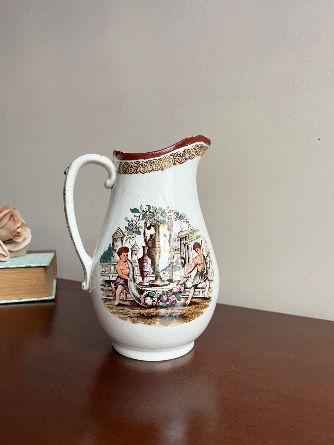 English Victorian Transferware, Lusterware Etruscan Style Creamer, Milk ...
