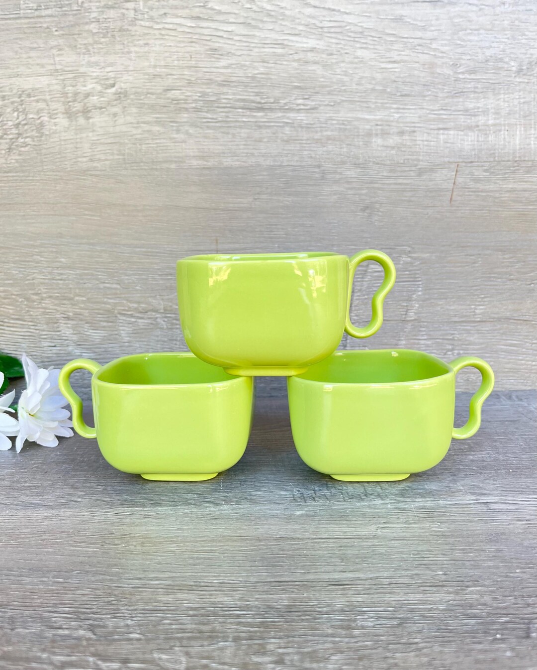 FRANCISCAN WARE TIEMPO Sprout Green Cups, Set of 3, Stamped U.S.A, Made ...