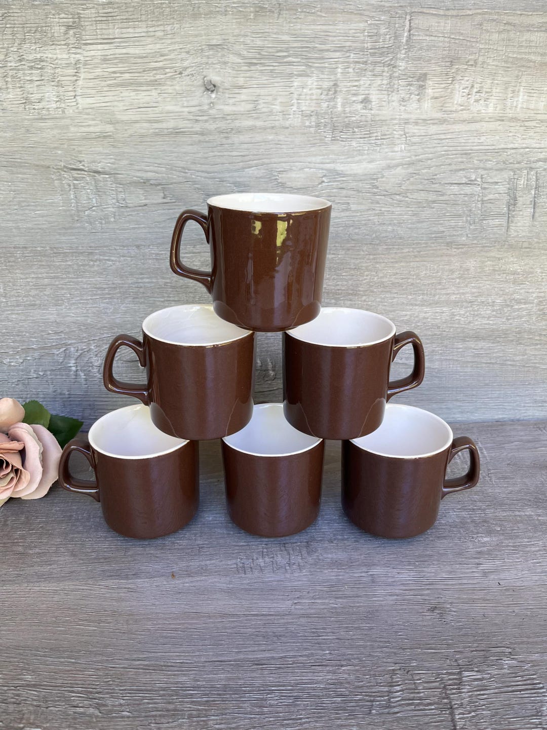 Vintage Ceramic Coffee Mugs, Ceramic Cups, Dark Brown With Ivory ...