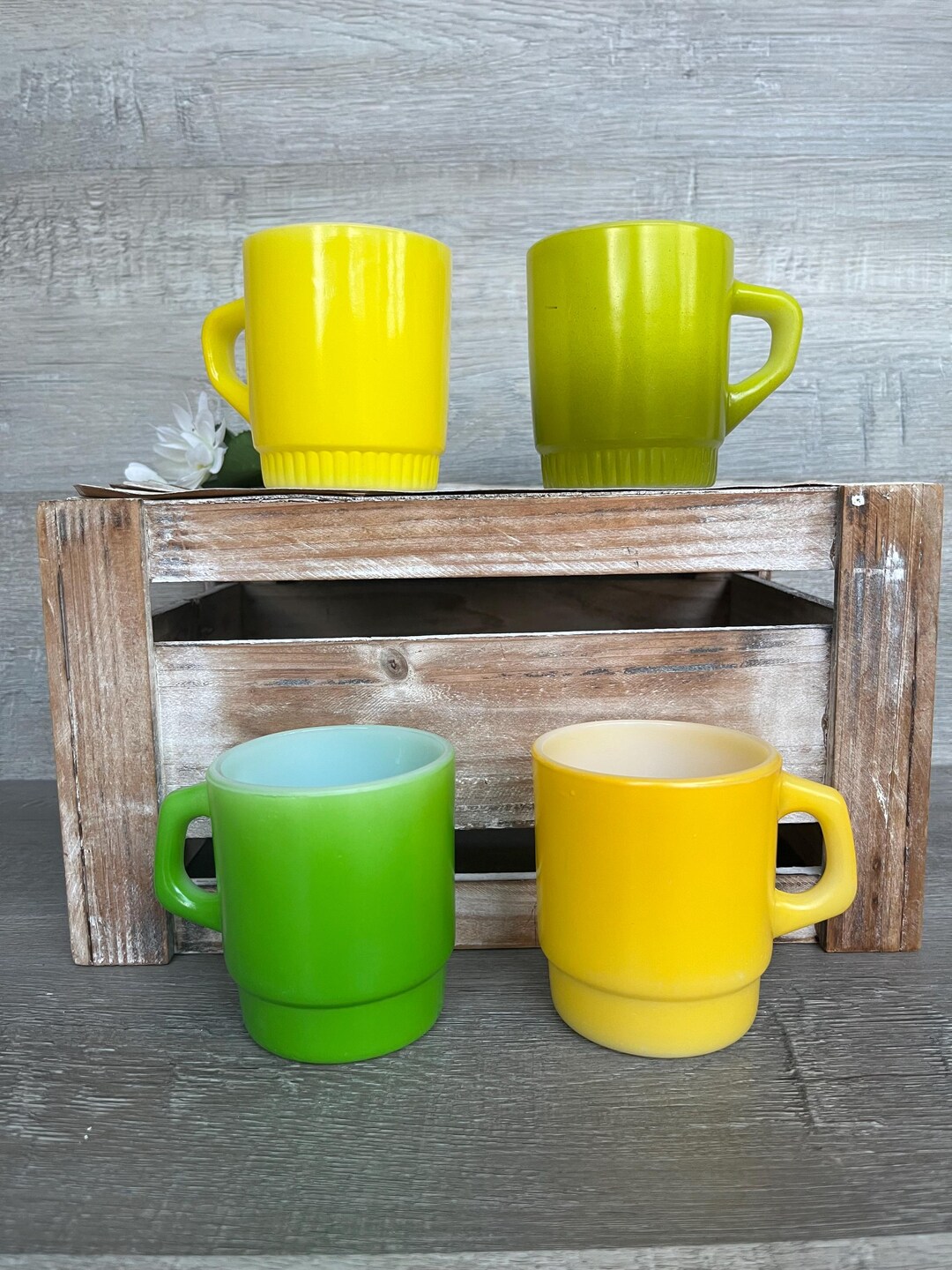 FIRE KING STACKING Mugs, Stacking Coffee Cups, Vintage 1970's Anchor ...