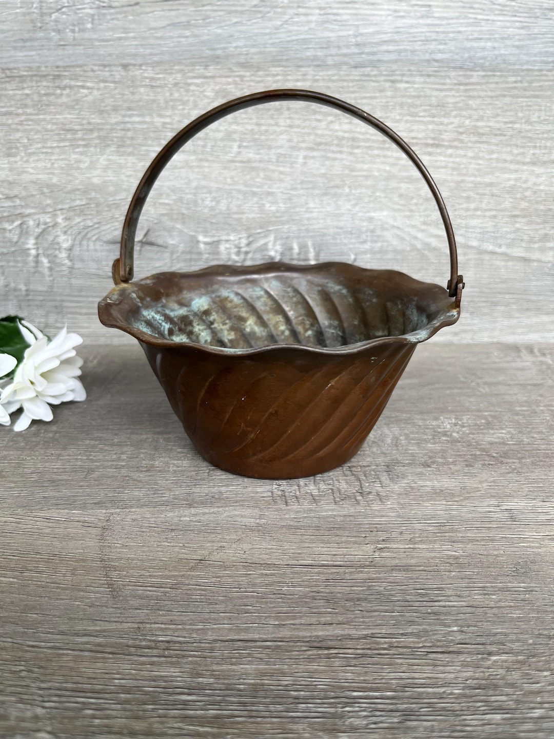Small Metal Basket Maybe Brass Basket With Handle, Swirl Pattern, Cute ...