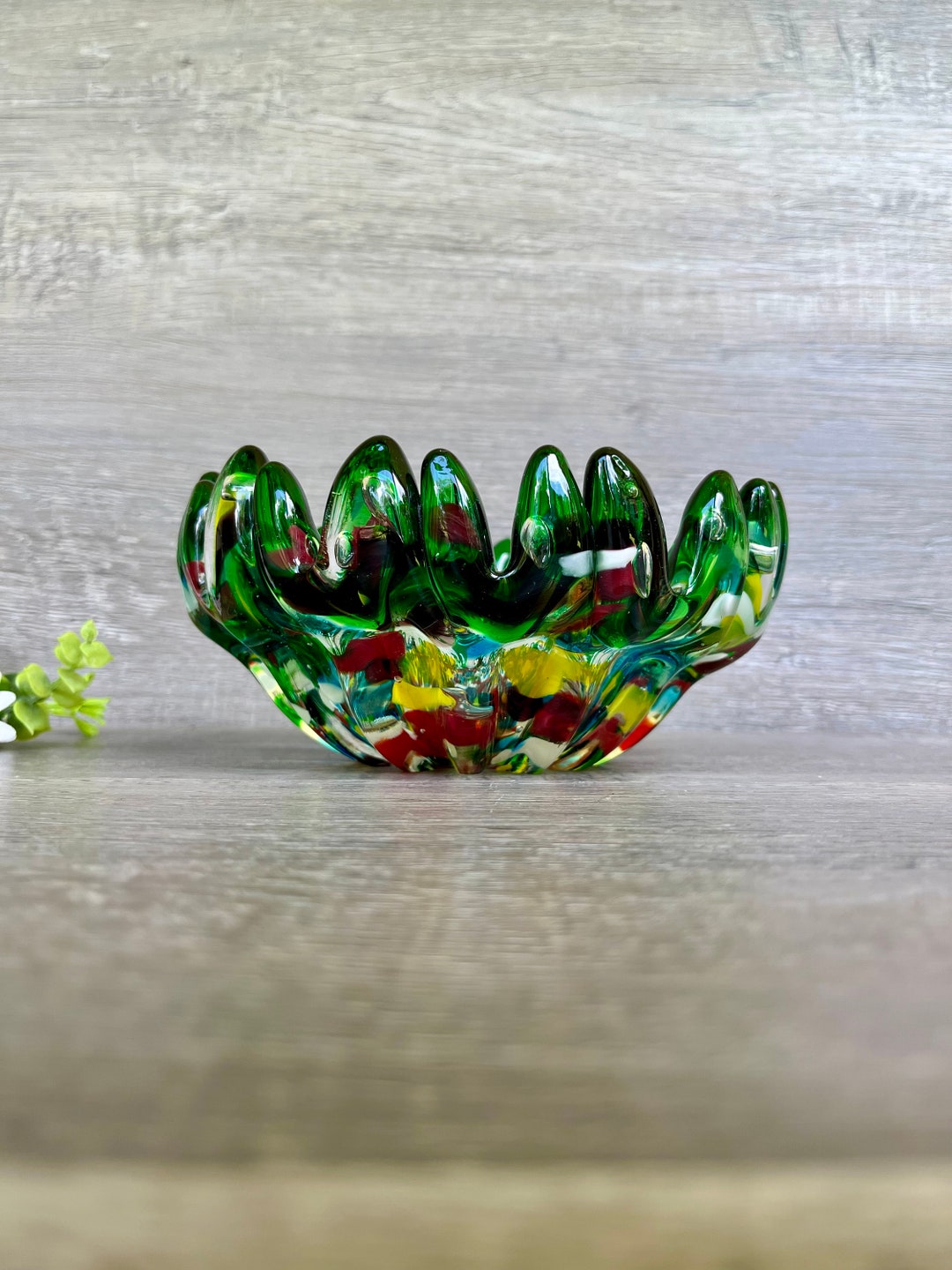 ART GLASS BOWL, Finger Tips Bowl, 1960's-80's Era, Art Deco, Confetti ...