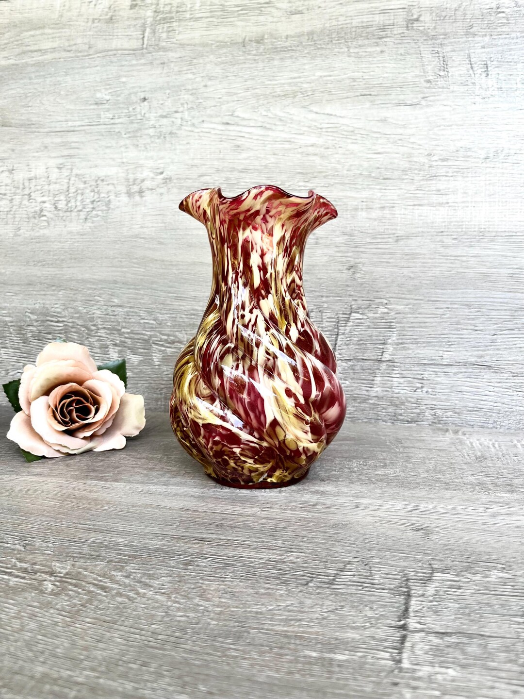 LEGRAS STYLE SPLATTER Vase, Vintage Glass Vase, Twisted Swirl Sides ...