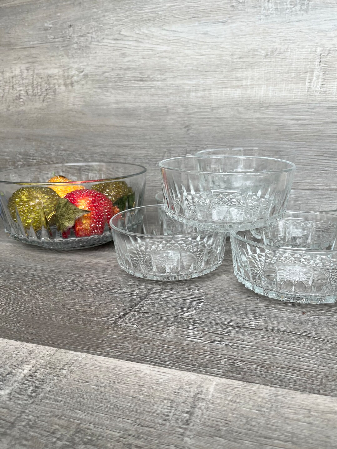ARCOROC FRANCE Glass Bowl Set, Diamant Pattern, Tempered Glass 8 Inch ...