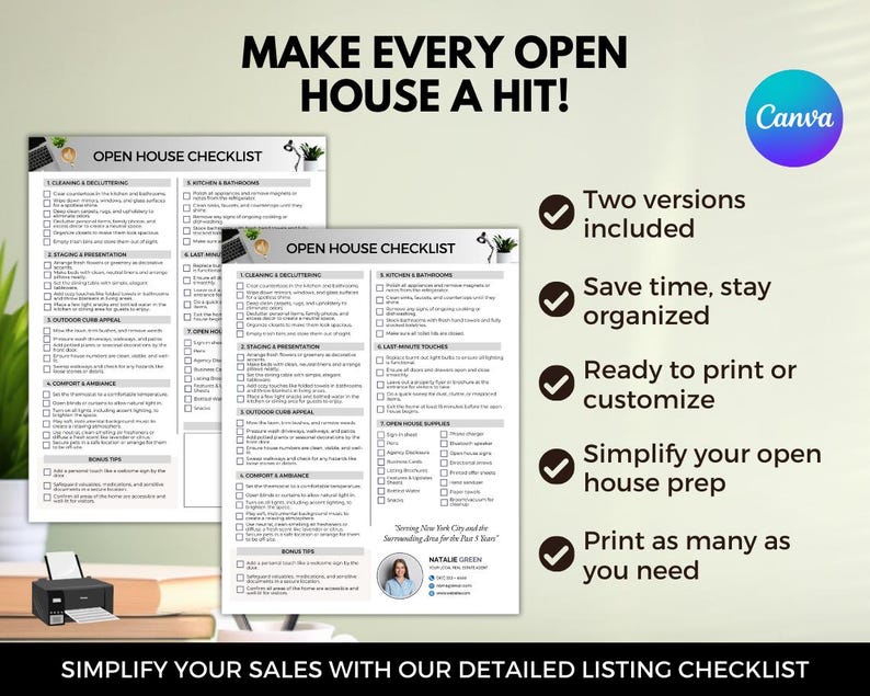 Real Estate Open House Checklist: Printable Agent Guide (canva Editable ...